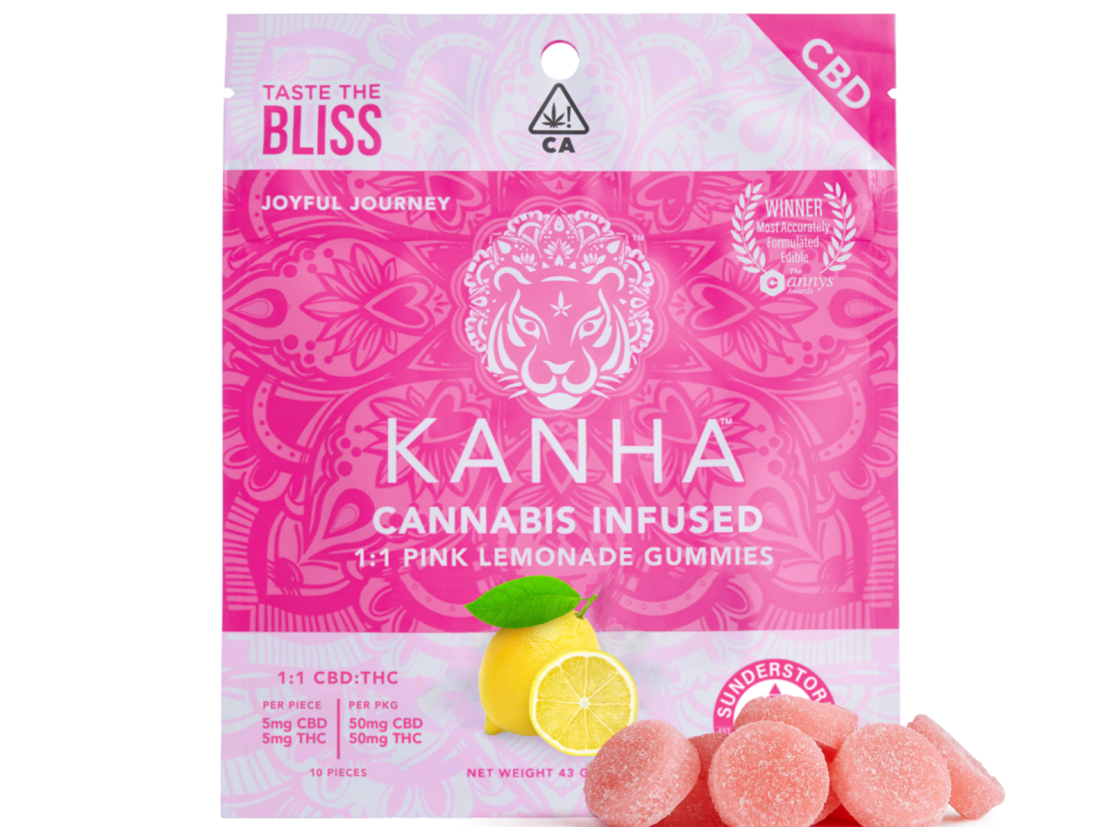 Kanha CBD 1:1 Pink Lemonade Gummies 100mg | Kure Wellness | Medical ...